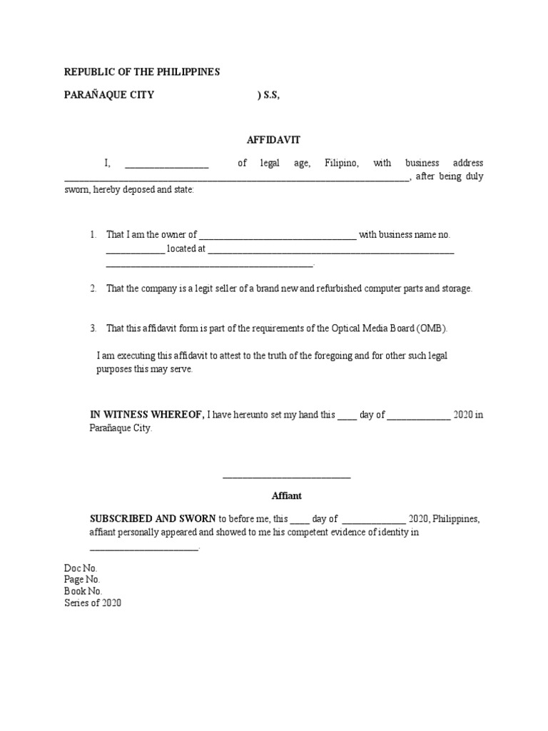 Republic of The Philippines Parañaque City) S.S | PDF | Finance & Money ...