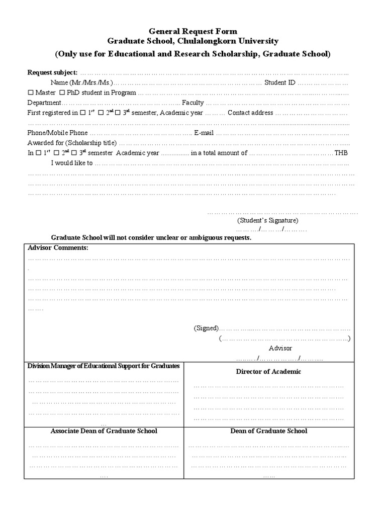 General Request Form Graduate School, Chulalongkorn University (Only ...