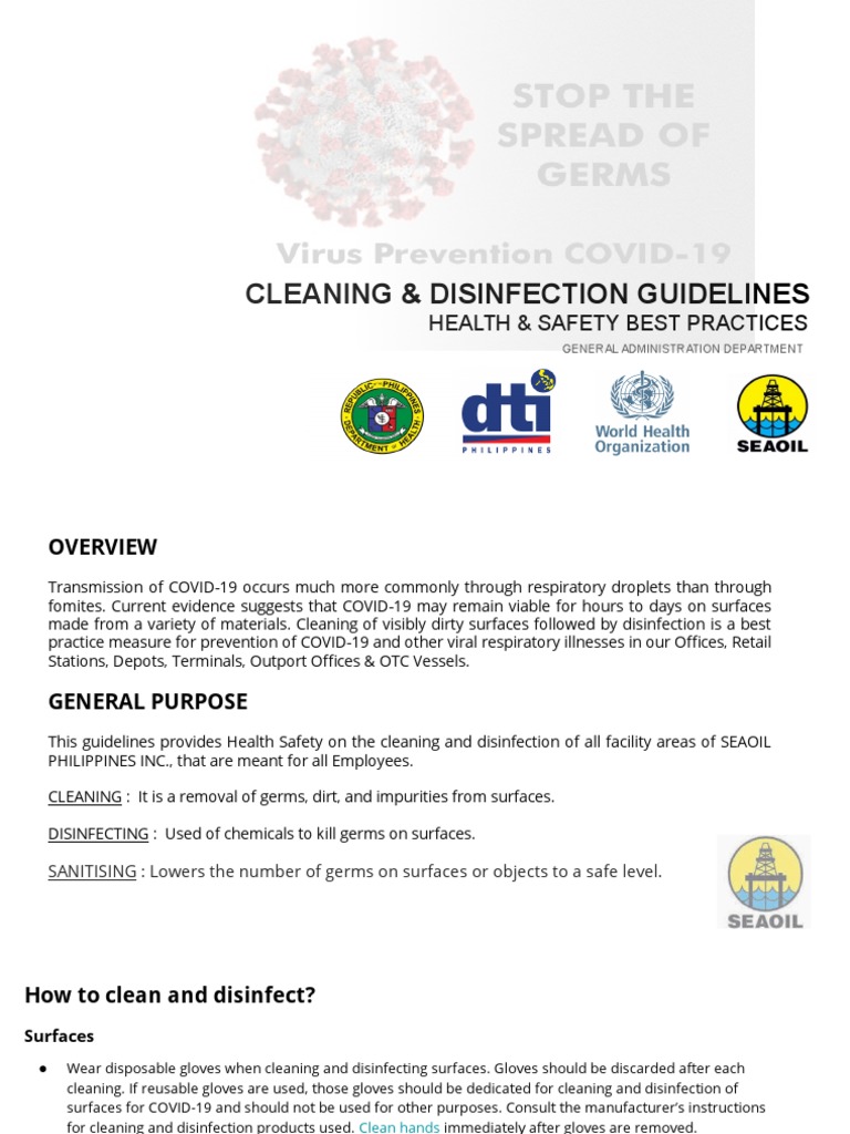Cleaning Disinfection Guidelines Pdf Bleach Disinfectant