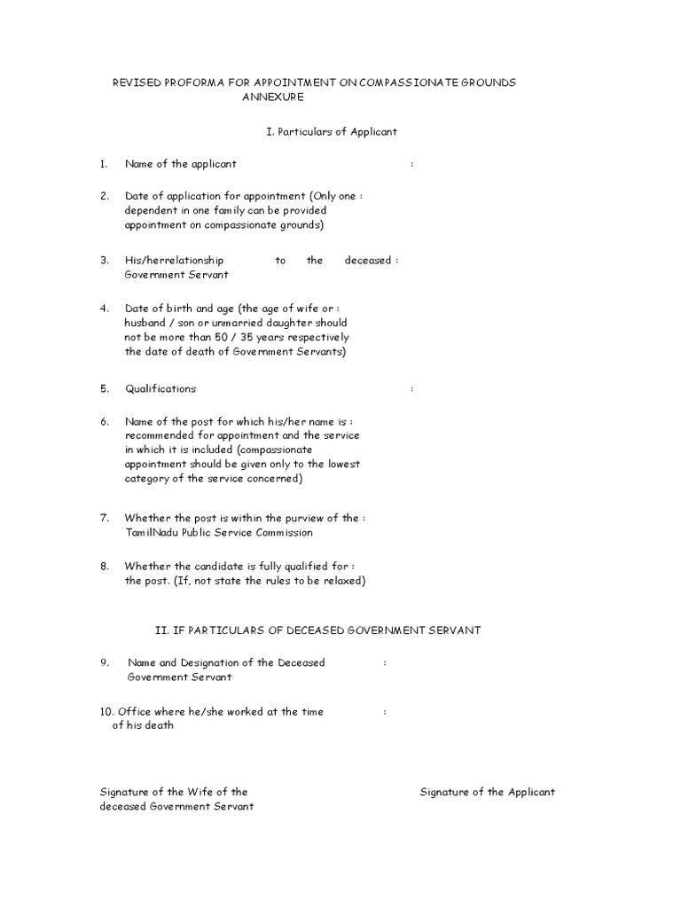 Compassionate Appointment Application Form | PDF | Wife | Marriage