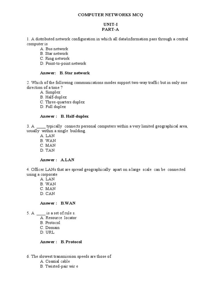 MCQ CN | PDF | Data Transmission | Computer Network