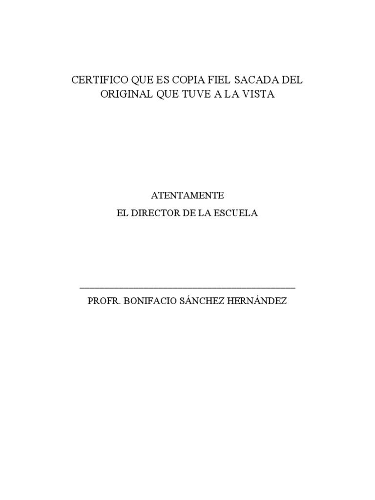 Certifico Que Es Copia Fiel Sacada Del Original Que Tuve A La Vista | PDF