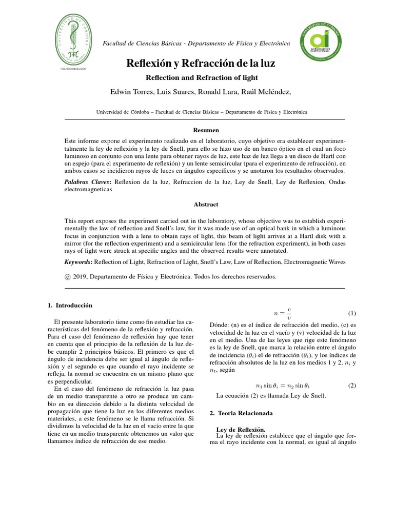 Reflexion y Refraxion de La Luz | Descargar gratis PDF | Refracción | Ligero