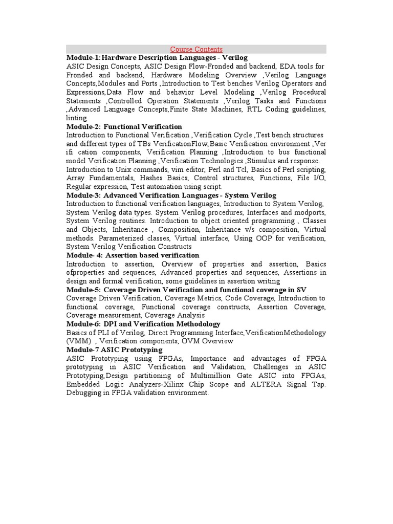 Course on ASIC Design and Verification | PDF | Field Programmable Gate Array | Formal Verification