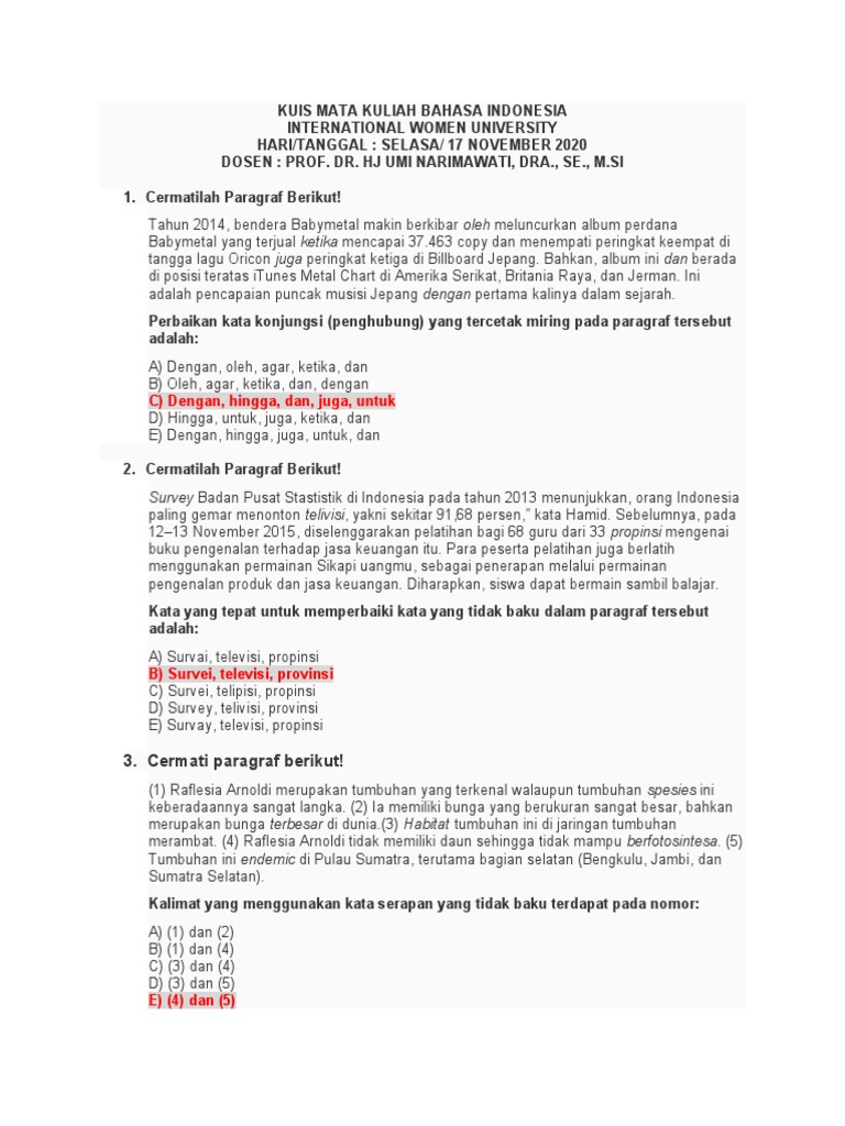 KUIS - BAHASA INDONESIA - Aurelli Nasya Arsy Yusmar - ABI - REG1 | PDF