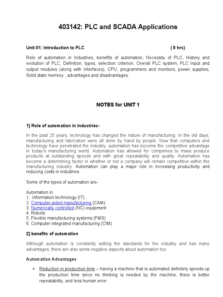 PLC Notes | PDF | Programmable Logic Controller | Analog To Digital ...