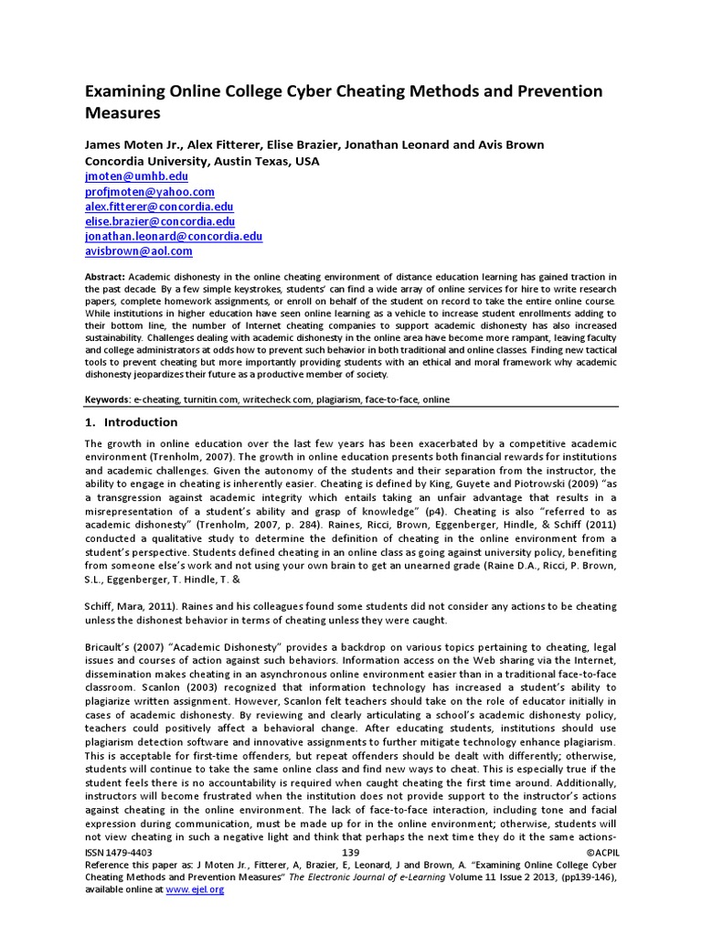 Examining Online College Cyber Cheating Methods and Prevention Measures ...