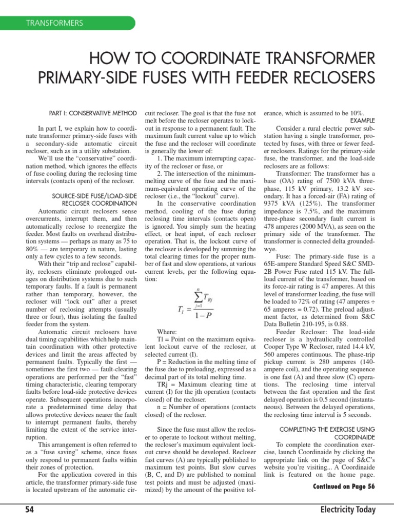 How To Coordinate Transformer Primary-Side Fuses With Feeder Reclosers ...