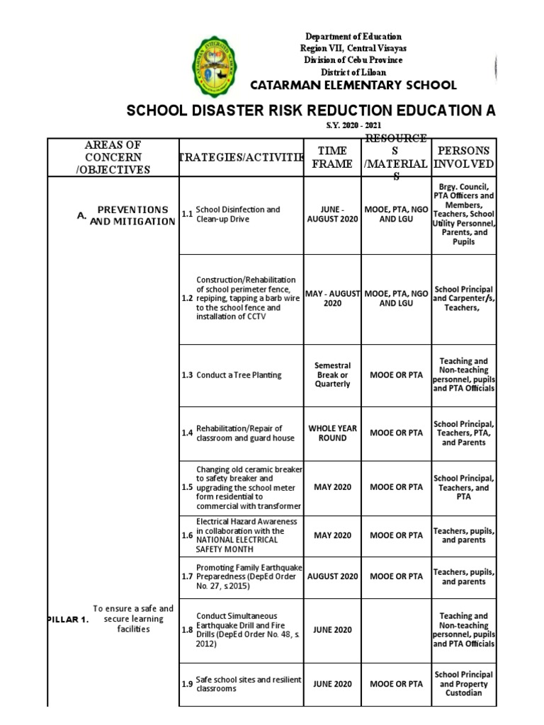Disaster Risk Reduction Management Action Plan 2019 | PDF | Disaster ...