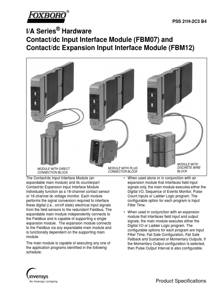 I/A Series Hardware Contact/dc Input Interface Module (FBM07) and ...