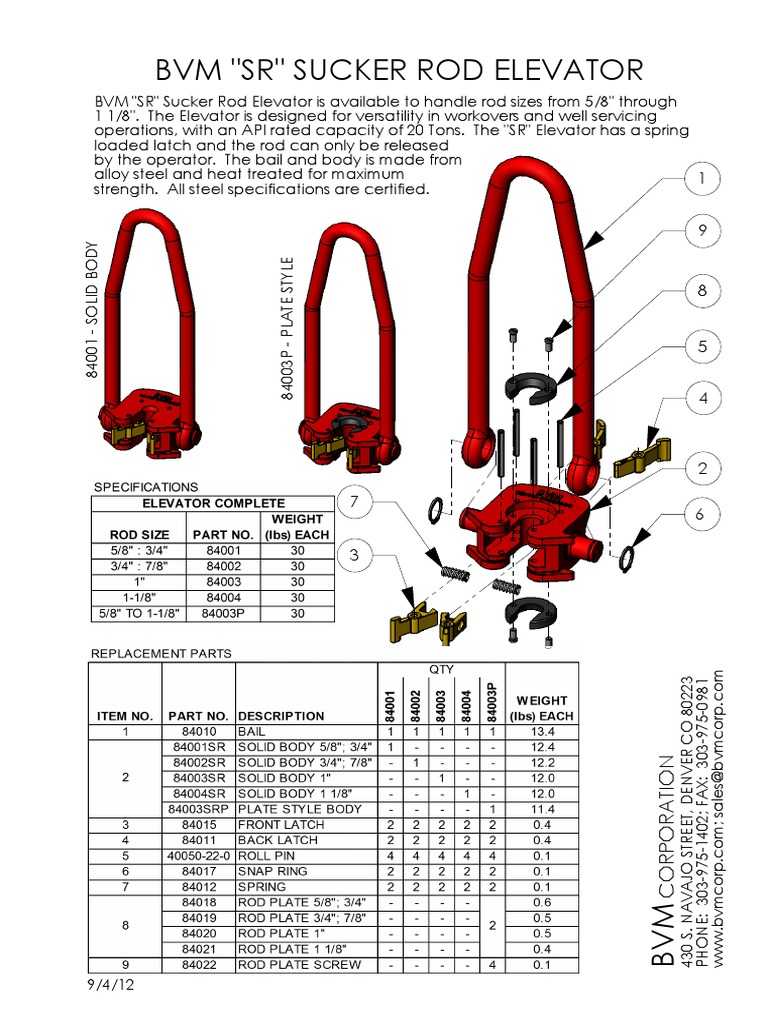 BVM "SR" Sucker Rod Elevator | PDF