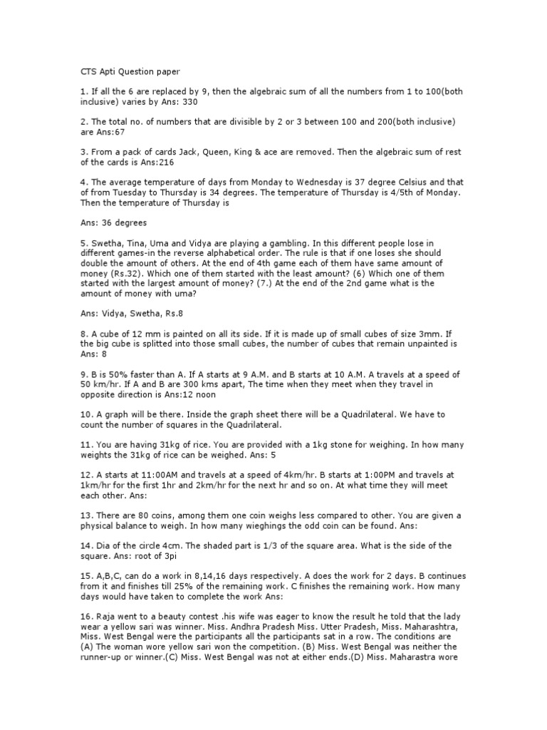 CTS Aptitude Question Paper | PDF | Nature