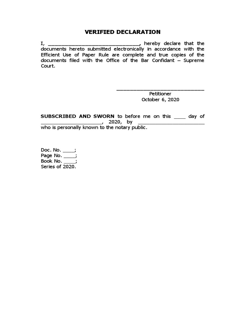 Verified Declaration Obc Sample Pdf