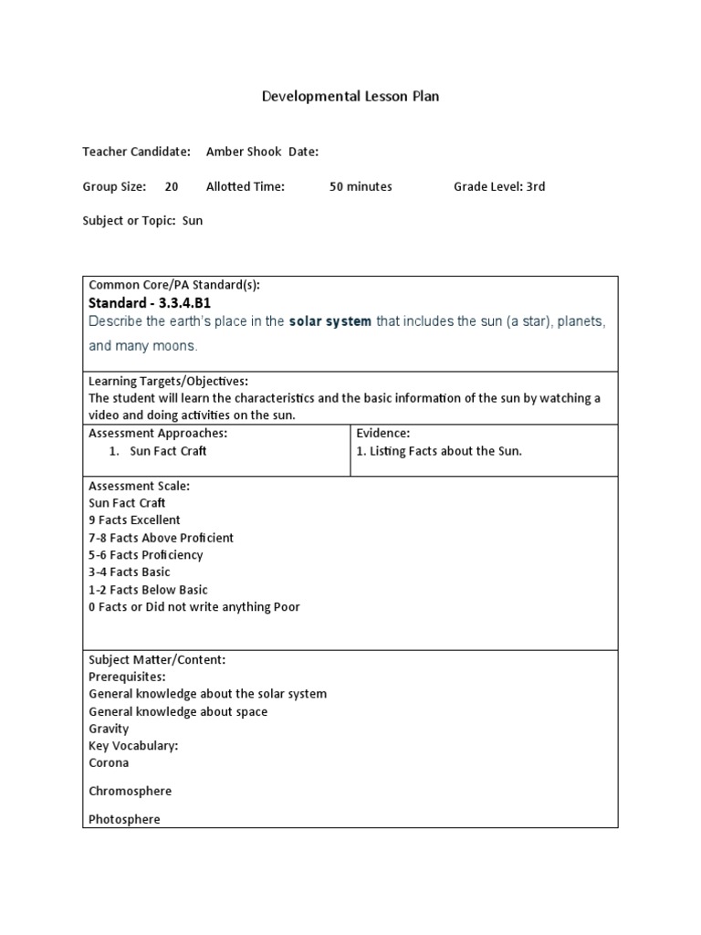Sun Lesson Plan | PDF