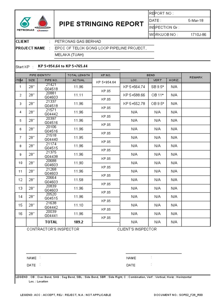SOP02 - F26 - R00 Pipe Stringing Report 1 | PDF | Nature