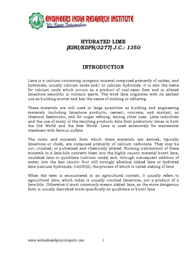 Project Report On Hydrated Lime | PDF | Lime (Material) | Materials