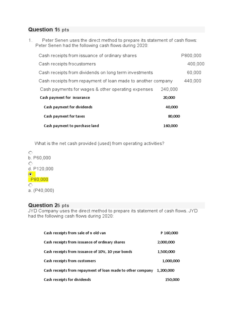 Intacc 3 Cash Flow Quiz | PDF | Cash Flow Statement | Expense