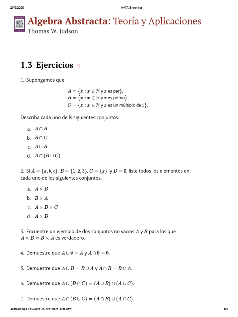 Algebra Abstracta: Teoría y Aplicaciones: 1.3 Ejercicios | PDF ...