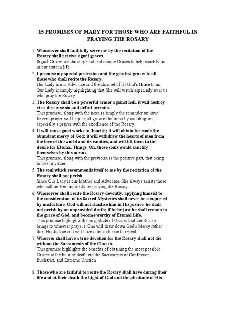 15 Promises of Mary For Praying The Holy Rosary | PDF | Grace In ...