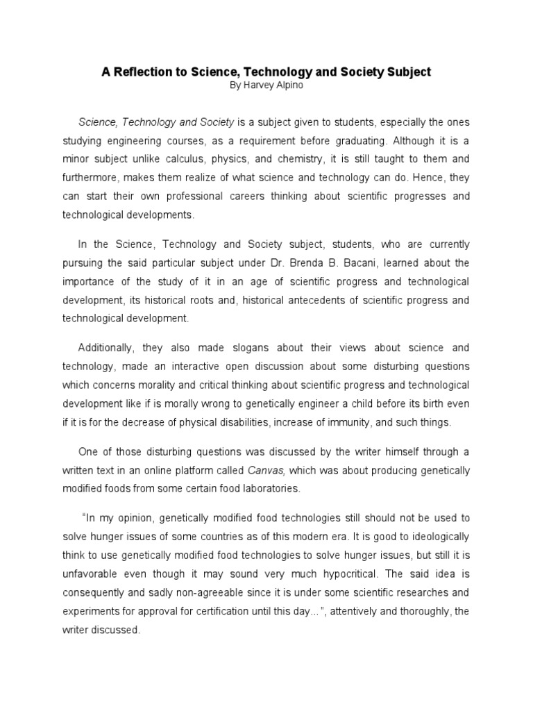 A Reflection To Science, Technology and Society Subject by Alpino | PDF ...