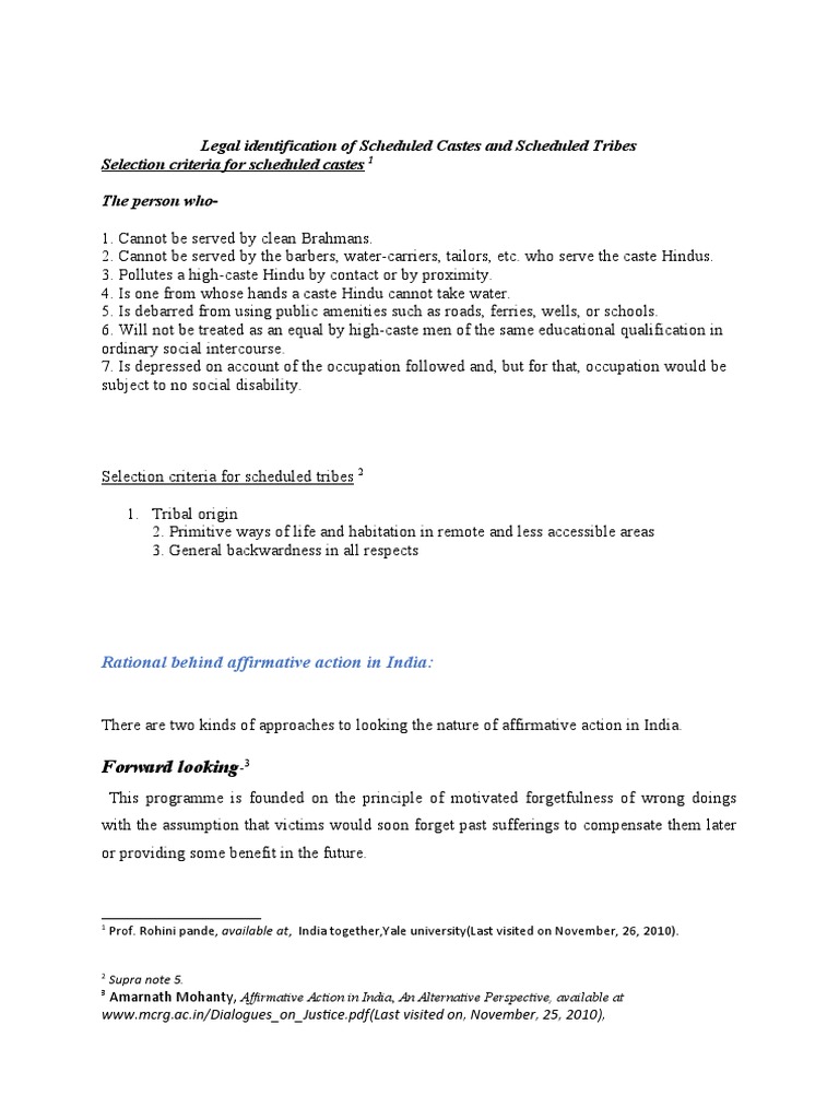 Legal Identification of Scheduled Castes and Scheduled Tribes Selection ...