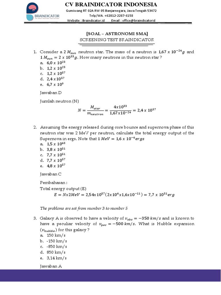 Pembahasan Soal - Astronomi | PDF | Quasar | Astrometry