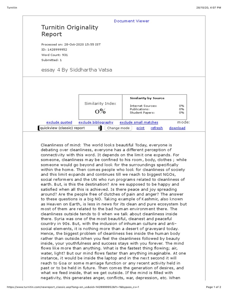 Turnitin Originality: Essay 4 by Siddhartha Vatsa | PDF | Mind