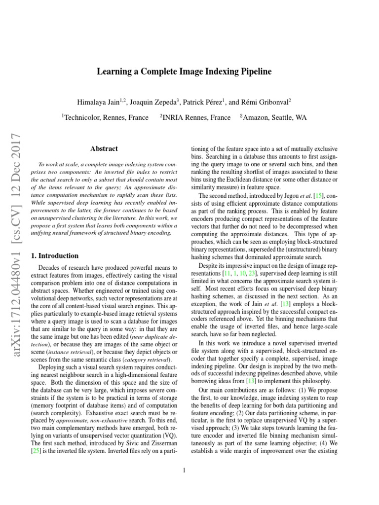 Learning A Complete Image Indexing Pipeline | Download Free PDF | Deep Learning | Data Compression