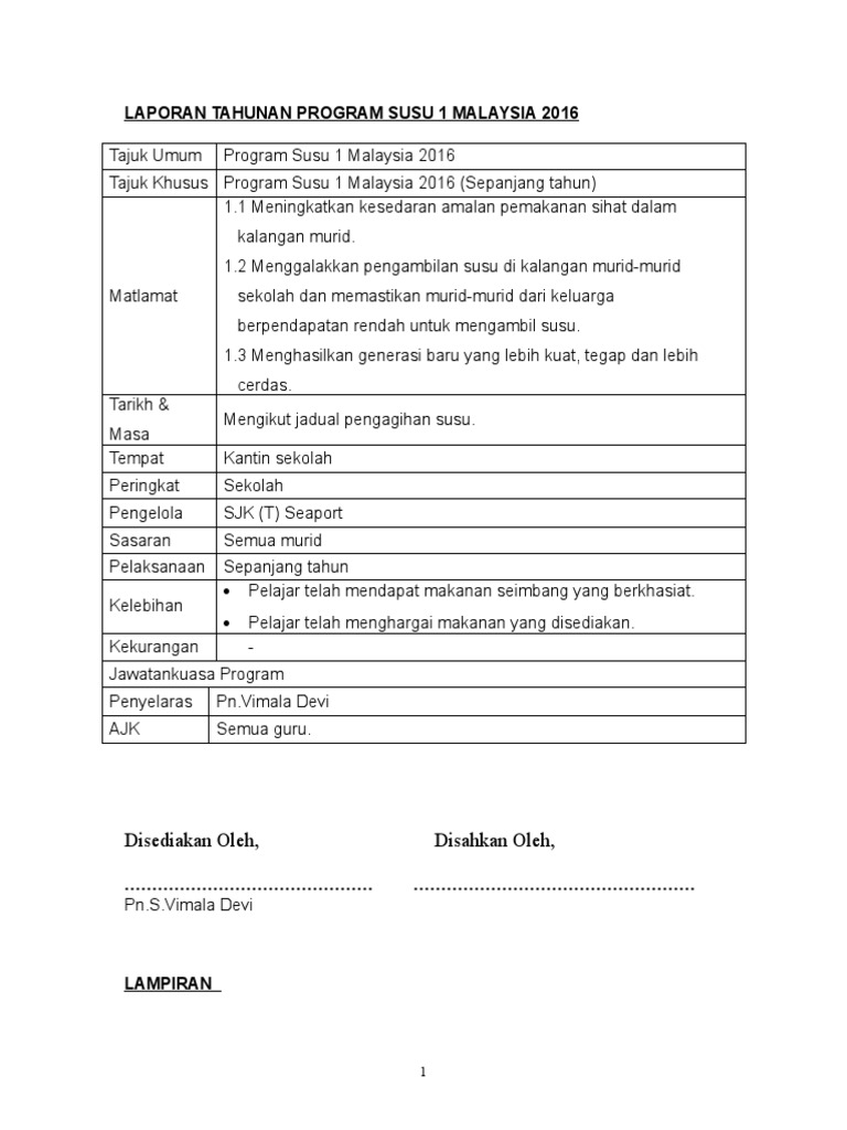 Laporan Tahunan Program Susu 1 Malaysia 2016 | PDF