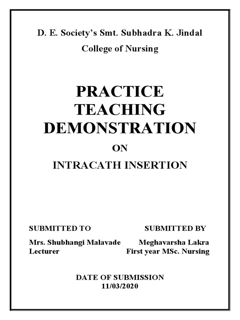Practice Teaching Demonstration: Intracath Insertion | PDF ...