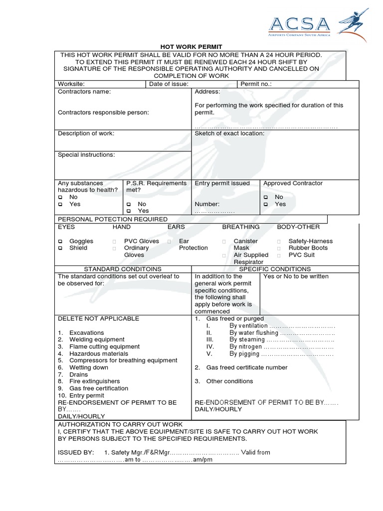 Hot Work Permit - ACSA PDF | PDF | Welding | Construction