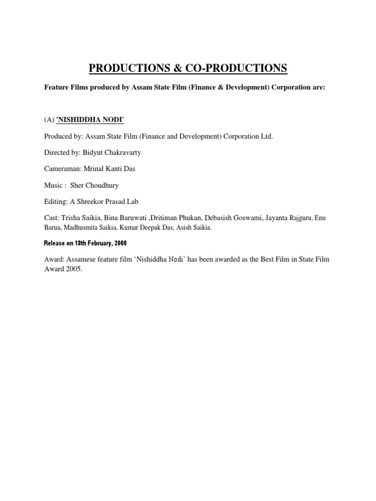 Productions & Co-Productions: Feature Films Produced by Assam State ...