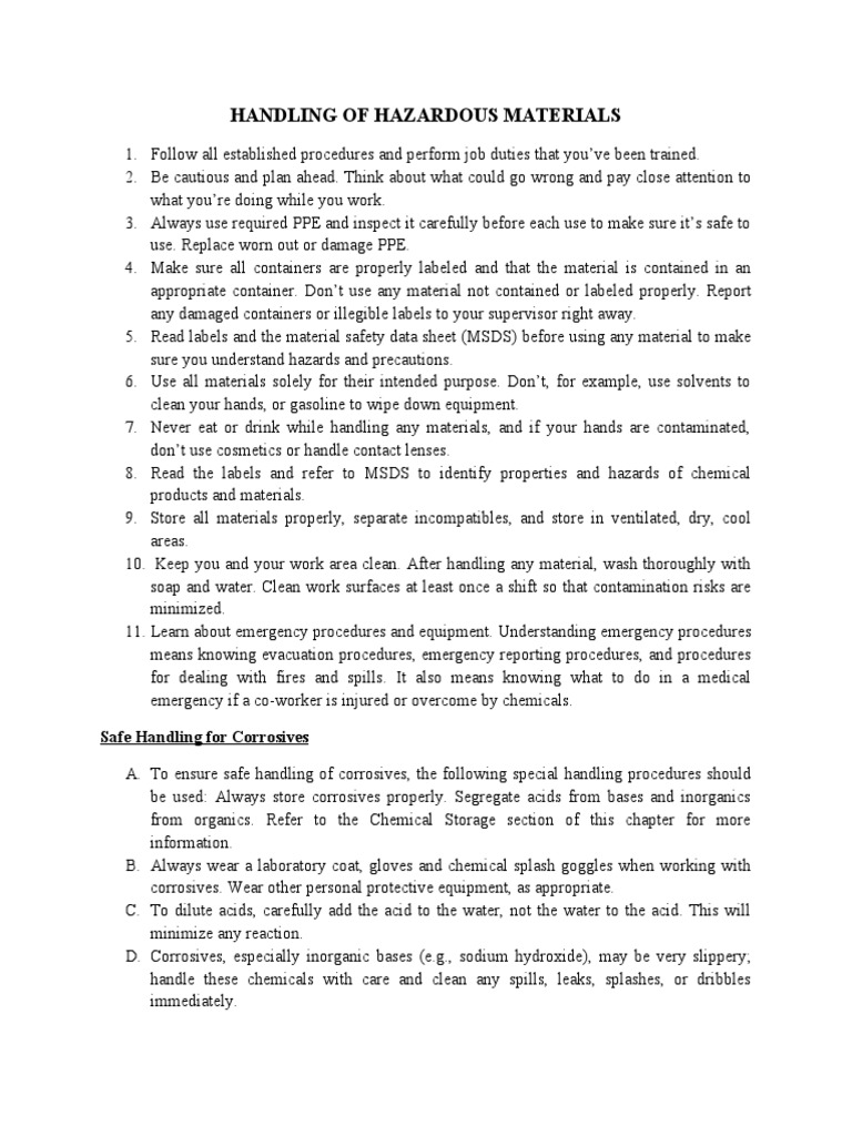 Handling of Hazardous Materials | PDF | Personal Protective Equipment ...