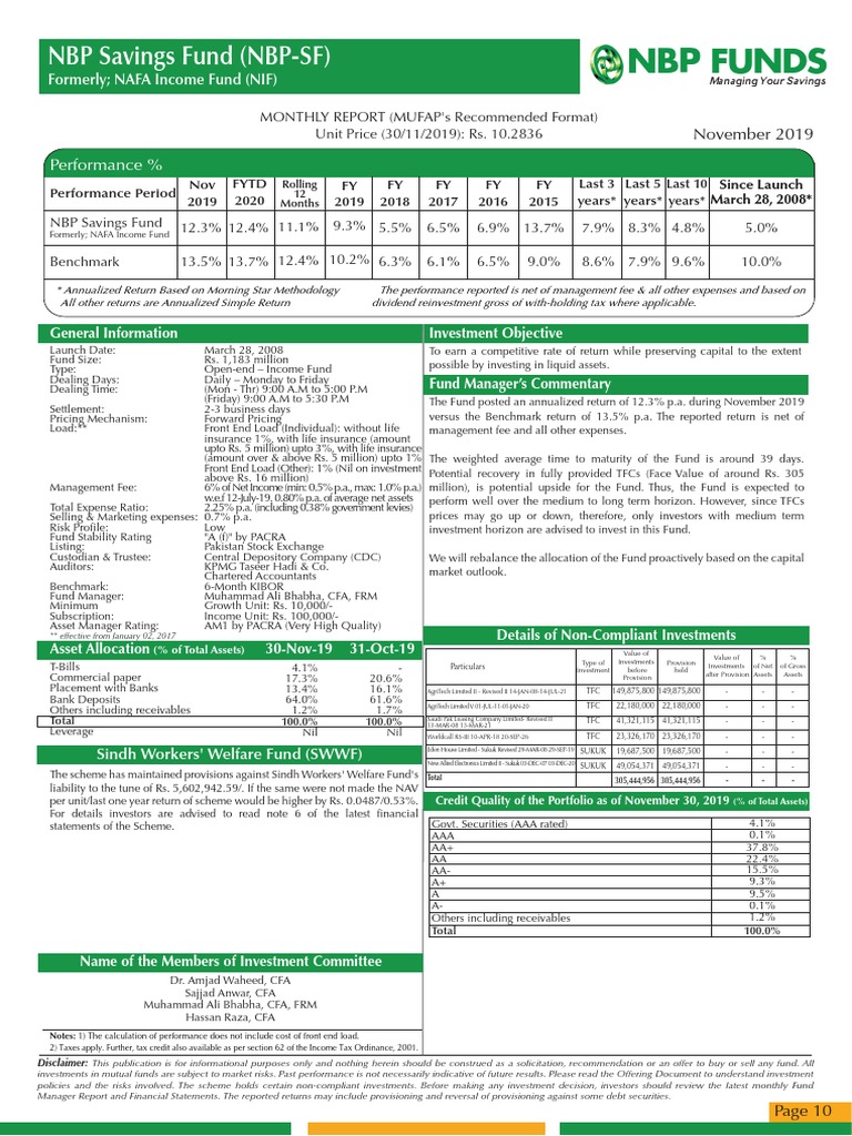 NBP Funds: NBP Savings Fund (NBP-SF) | PDF | Investing | Investment ...