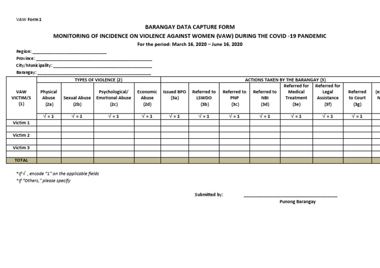 Barangay Data Capture Form Monitoring of Incidence On Violence Against ...