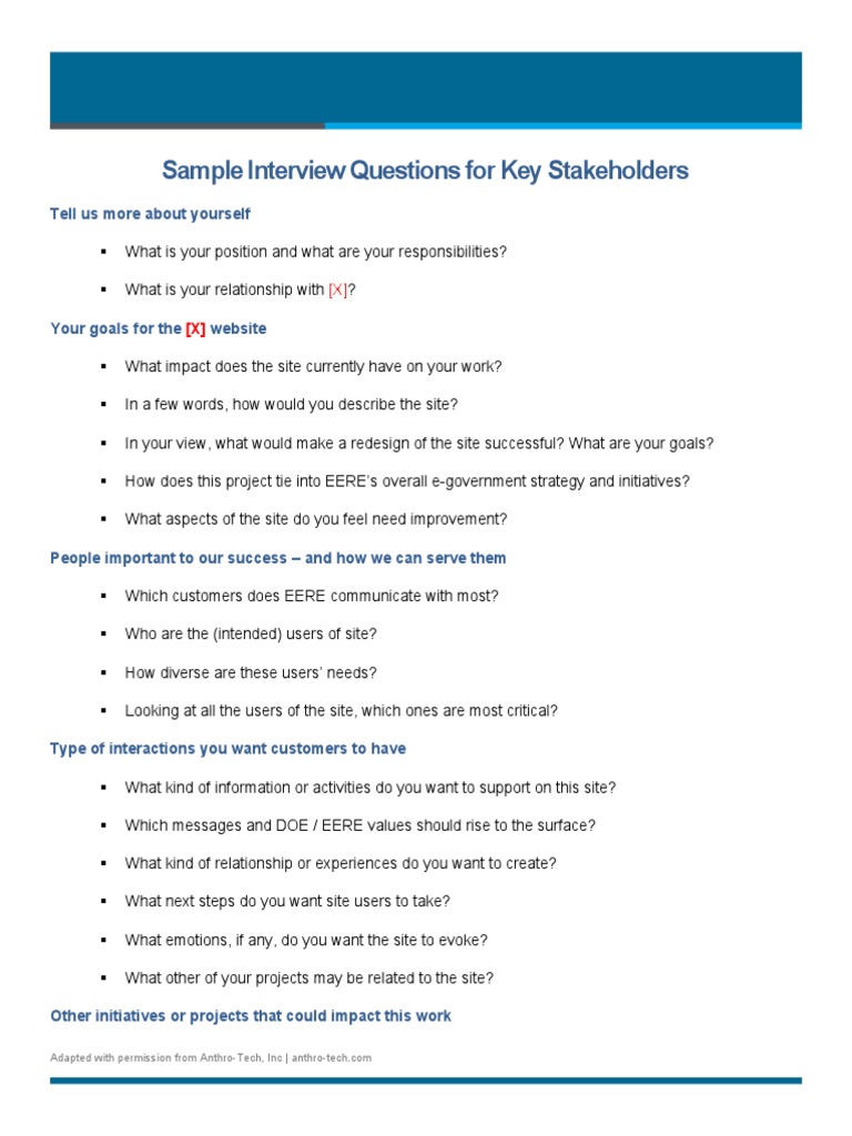 Sample Interview Questions For Key Stakeholders: Tell Us More About ...