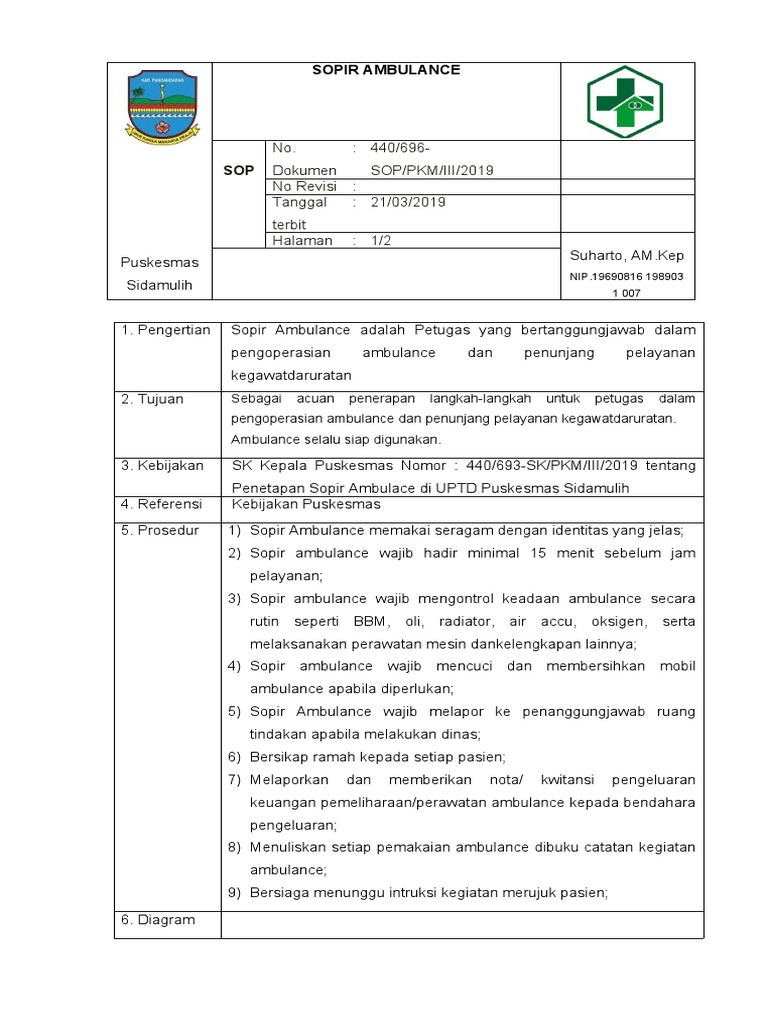 STANDAR OPERASIONAL PROSEDUR SOPIR AMBULANCE | PDF