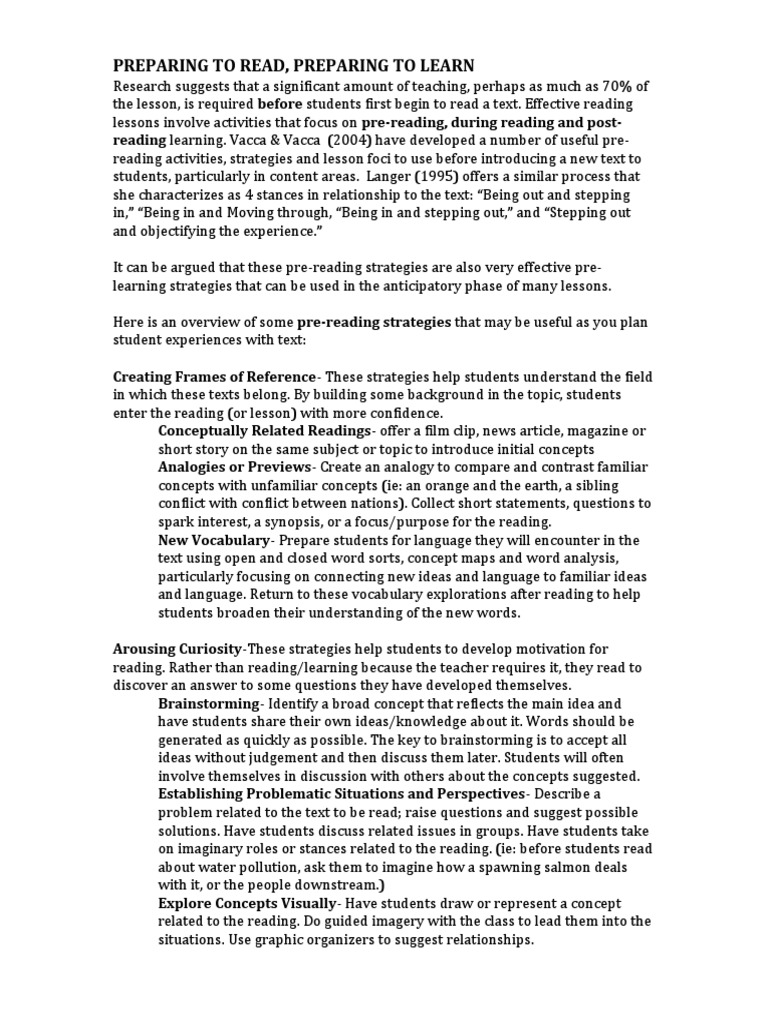 Preparing To Read | PDF | Idea | Concept