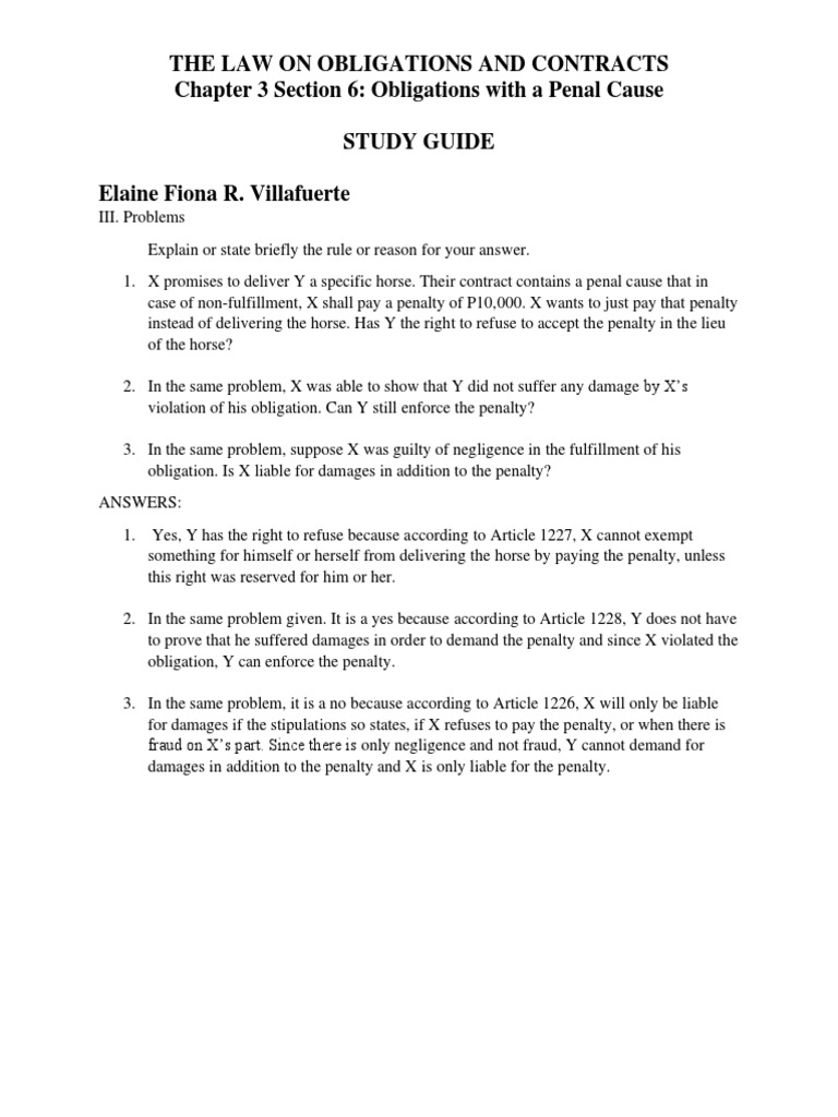 Obligations with Penal Clause Explained | PDF | Finance & Money Management