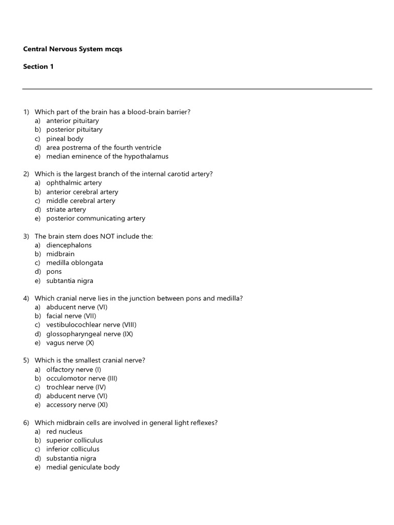 CNS Mcqs PDF | PDF | Brainstem | Nervous System CNS Mcqs PDF | PDF | Brainstem | Nervous System