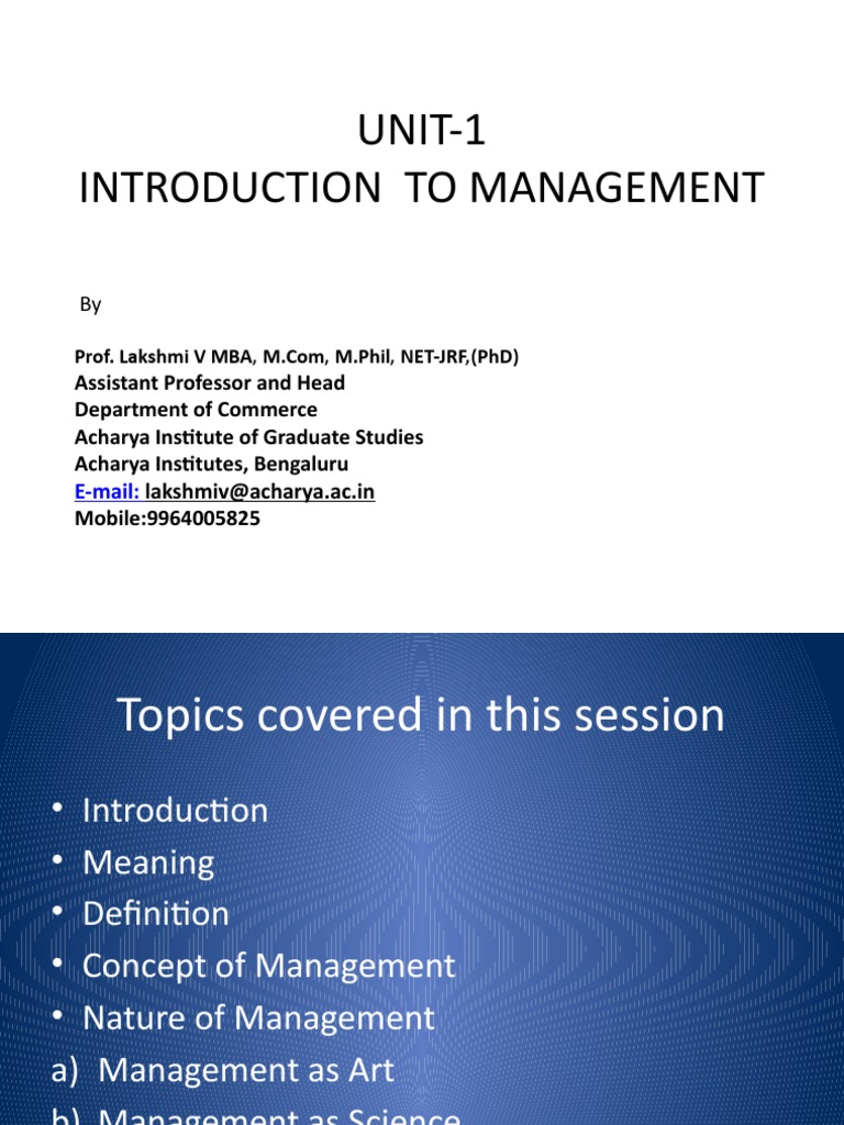UNIT-1 Introduction To Management | PDF | System | Science