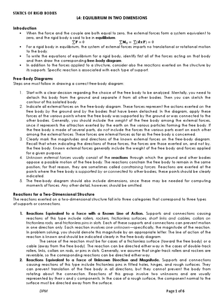 L4: Equilibrium in Two Dimensions: Statics of Rigid Bodies | PDF ...