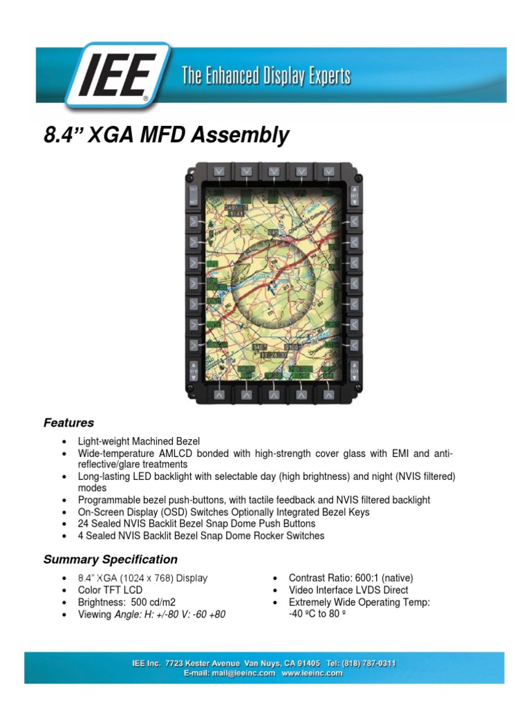 8.4 " XGA MFD Assembly: Features | PDF | Backlight | Imaging