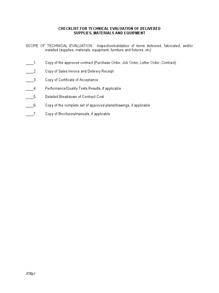 Equipment Evaluation Checklist | PDF | Business | Computers
