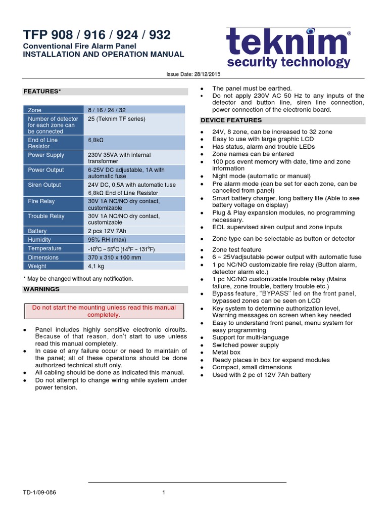 Conventional Fire Alarm Panel Installation and Operation Manual | PDF ...