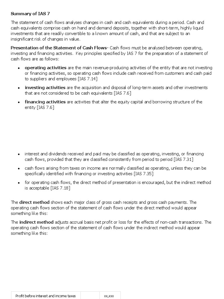 Summary of IAS 7 | PDF | Cash And Cash Equivalents | Cash Flow Statement