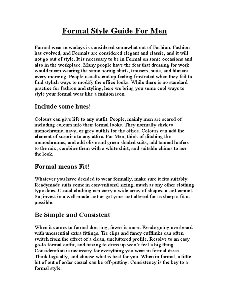 Formal Style Guide For Men | PDF | Clothing | Glasses
