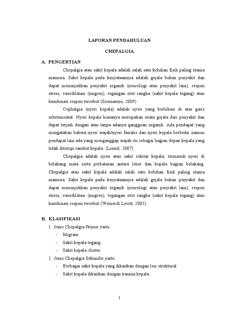Laporan Pendahuluan Chepalgia | PDF