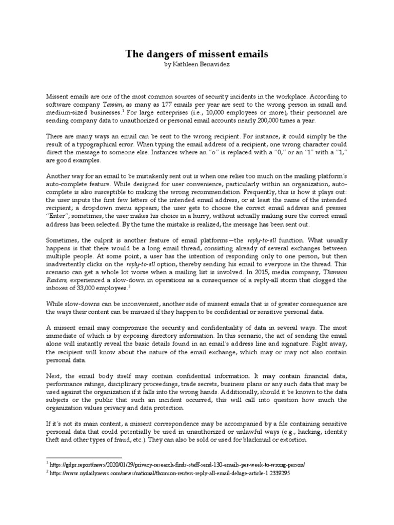 The Dangers of Missent Emails | PDF | Gmail | Cyberspace