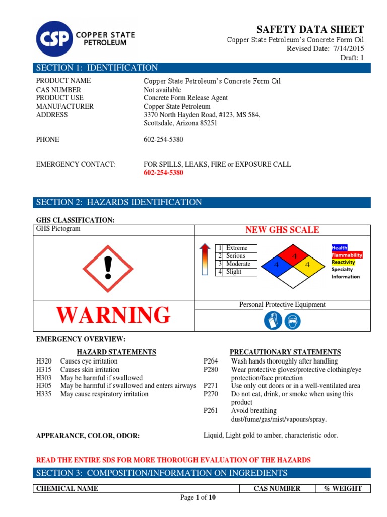 CSP Concrete Form Oil | PDF | Hazardous Waste | Personal Protective ...